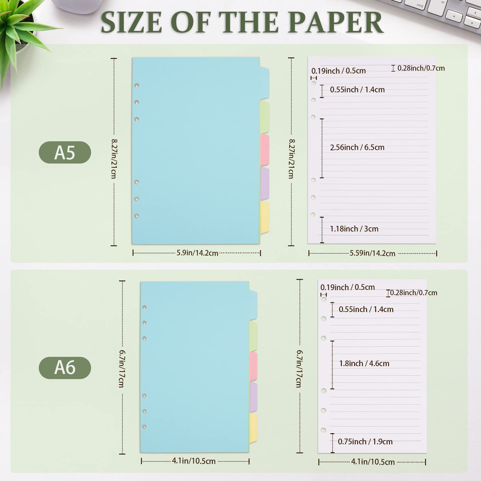 A5 Refill Paper, Planner Inserts for A5 Binder Budget Planner Journals Notebook, 6 Ring Loose Leaf Lined Paper with Binder Dividers, 240 Pages (A5, White Paper)