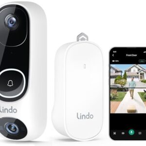 Lindo Pro Dual Camera Video Doorbell 2K with Chime, Free Video History, Over 190° Widest Field of View, 5MP Ultra HD Wireless Doorbell Camera, Triple Detection, 5-Min Installation, Battery Powered