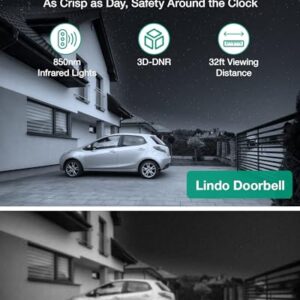 Lindo Pro Dual Camera Video Doorbell 2K with Chime, Free Video History, Over 190° Widest Field of View, 5MP Ultra HD Wireless Doorbell Camera, Triple Detection, 5-Min Installation, Battery Powered