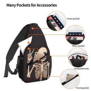 Foruidec Crossbody Backpack For Men Women Sling Bag, Rock And Roll Skull Skeleton Chest Bag Shoulder Bag Lightweight One Strap Backpack Multipurpose Travel Hiking Daypack