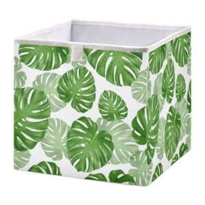 kigai tropical palm leaves cube storage bins - 11x11x11 in large foldable storage basket fabric storage baskes organizer for toys, books, shelves, closet, home decor