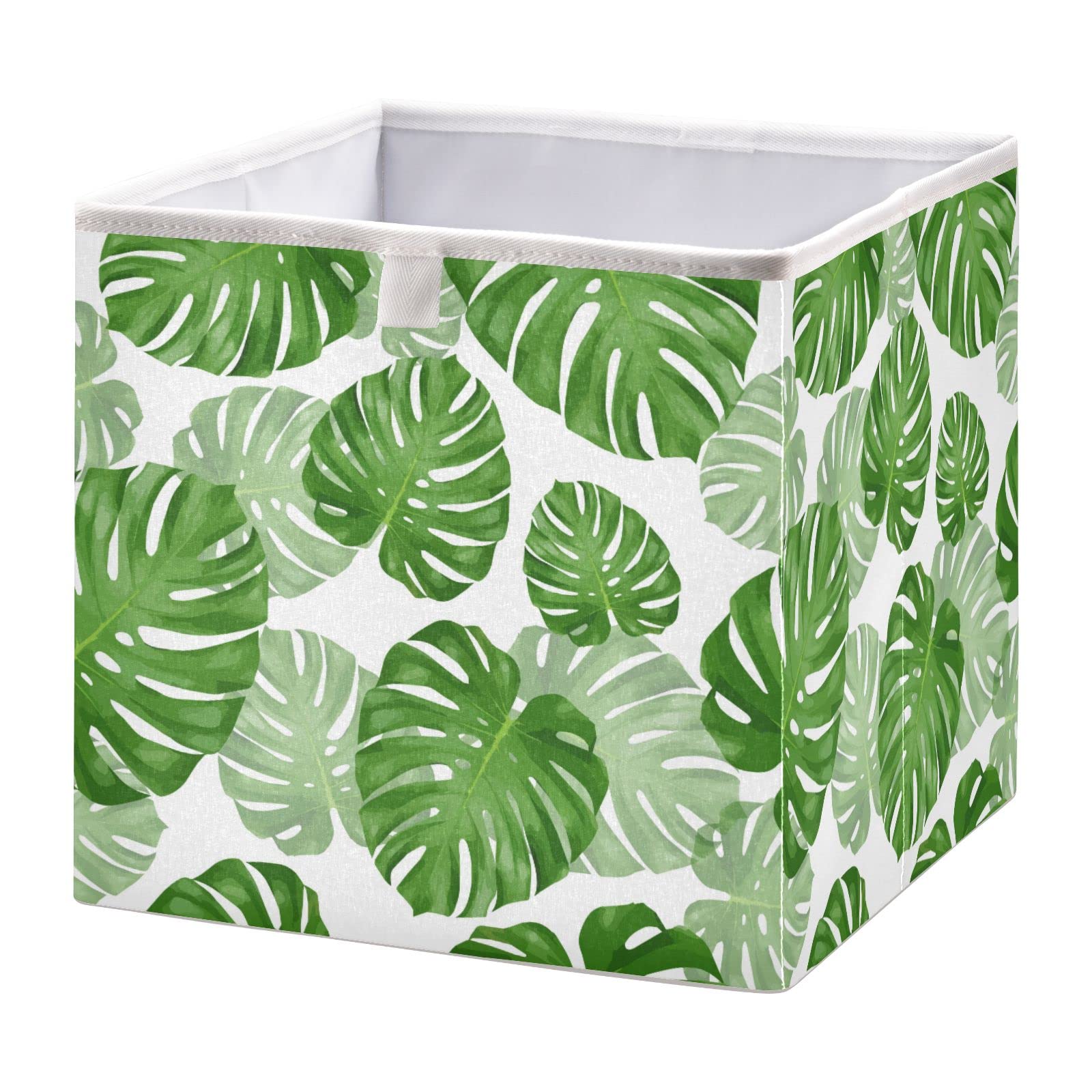 Kigai Tropical Palm Leaves Cube Storage Bins - 11x11x11 In Large Foldable Storage Basket Fabric Storage Baskes Organizer for Toys, Books, Shelves, Closet, Home Decor