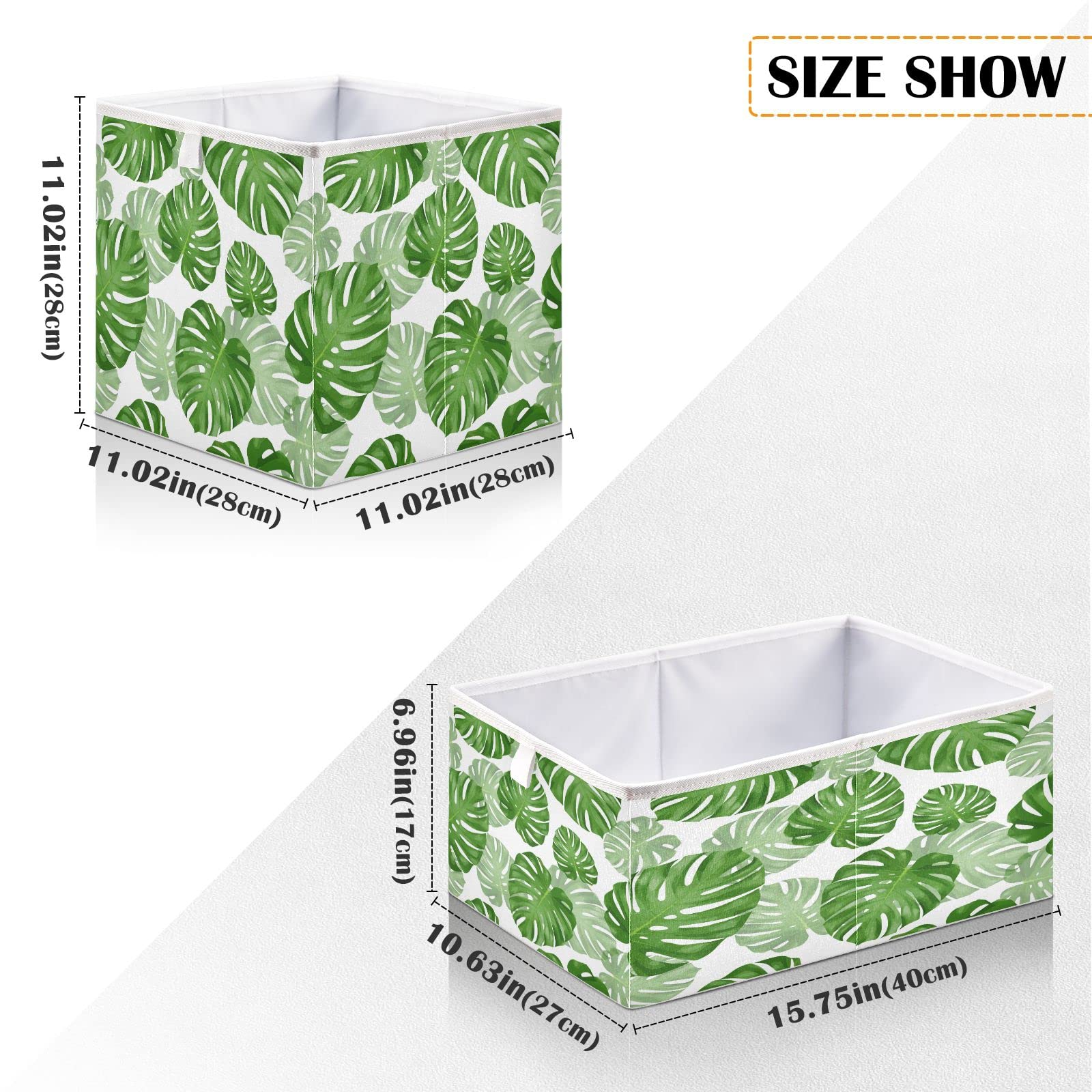 Kigai Tropical Palm Leaves Cube Storage Bins - 11x11x11 In Large Foldable Storage Basket Fabric Storage Baskes Organizer for Toys, Books, Shelves, Closet, Home Decor