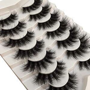 False Eyelashes 8D Volume Fluffy Faux Mink Eyelash Fake Wispy Dramatic Russian Strip Lashes That Look Like Extensions 12-18mm Cat-Eye Natural Thick 7 Pairs Pack