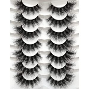 False Eyelashes 8D Volume Fluffy Faux Mink Eyelash Fake Wispy Dramatic Russian Strip Lashes That Look Like Extensions 12-18mm Cat-Eye Natural Thick 7 Pairs Pack