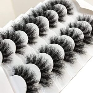 False Eyelashes 8D Volume Fluffy Faux Mink Eyelash Fake Wispy Dramatic Russian Strip Lashes That Look Like Extensions 12-18mm Cat-Eye Natural Thick 7 Pairs Pack