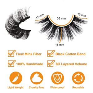 False Eyelashes 8D Volume Fluffy Faux Mink Eyelash Fake Wispy Dramatic Russian Strip Lashes That Look Like Extensions 12-18mm Cat-Eye Natural Thick 7 Pairs Pack