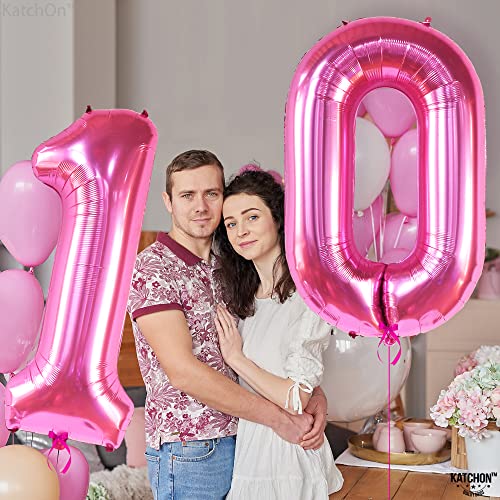 KatchOn, Giant Hot Pink 10 Balloon Number - 40 Inch | Hot Pink 10 Birthday Balloon, 10th Birthday Decorations for Girl | Pink Number 10 Balloon | 10th Birthday Balloons, 10 Year Old Balloons for Girls