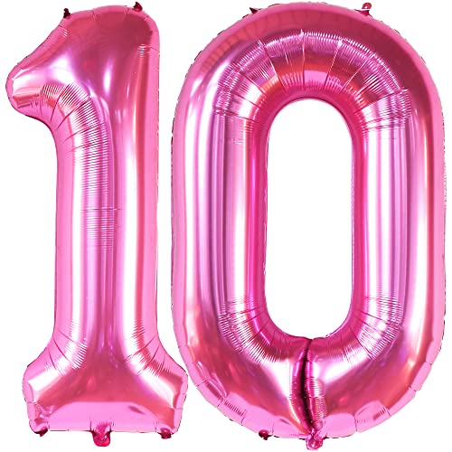 KatchOn, Giant Hot Pink 10 Balloon Number - 40 Inch | Hot Pink 10 Birthday Balloon, 10th Birthday Decorations for Girl | Pink Number 10 Balloon | 10th Birthday Balloons, 10 Year Old Balloons for Girls