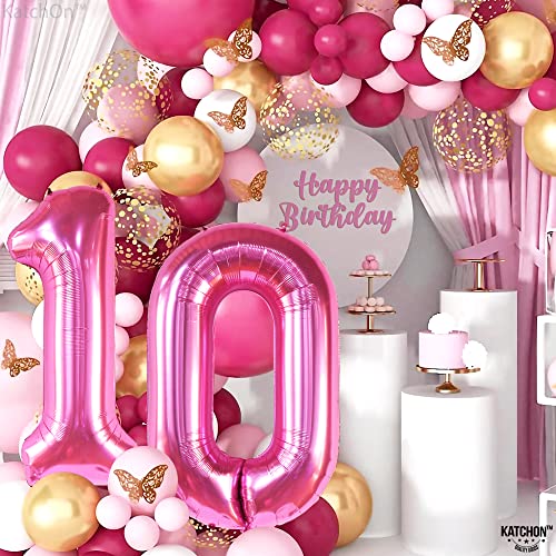 KatchOn, Giant Hot Pink 10 Balloon Number - 40 Inch | Hot Pink 10 Birthday Balloon, 10th Birthday Decorations for Girl | Pink Number 10 Balloon | 10th Birthday Balloons, 10 Year Old Balloons for Girls