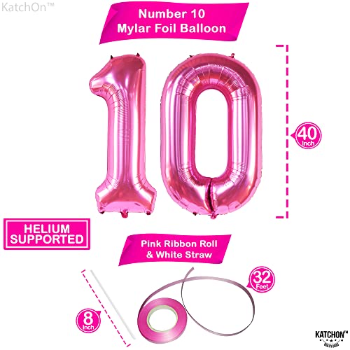 KatchOn, Giant Hot Pink 10 Balloon Number - 40 Inch | Hot Pink 10 Birthday Balloon, 10th Birthday Decorations for Girl | Pink Number 10 Balloon | 10th Birthday Balloons, 10 Year Old Balloons for Girls