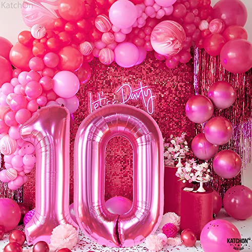 KatchOn, Giant Hot Pink 10 Balloon Number - 40 Inch | Hot Pink 10 Birthday Balloon, 10th Birthday Decorations for Girl | Pink Number 10 Balloon | 10th Birthday Balloons, 10 Year Old Balloons for Girls