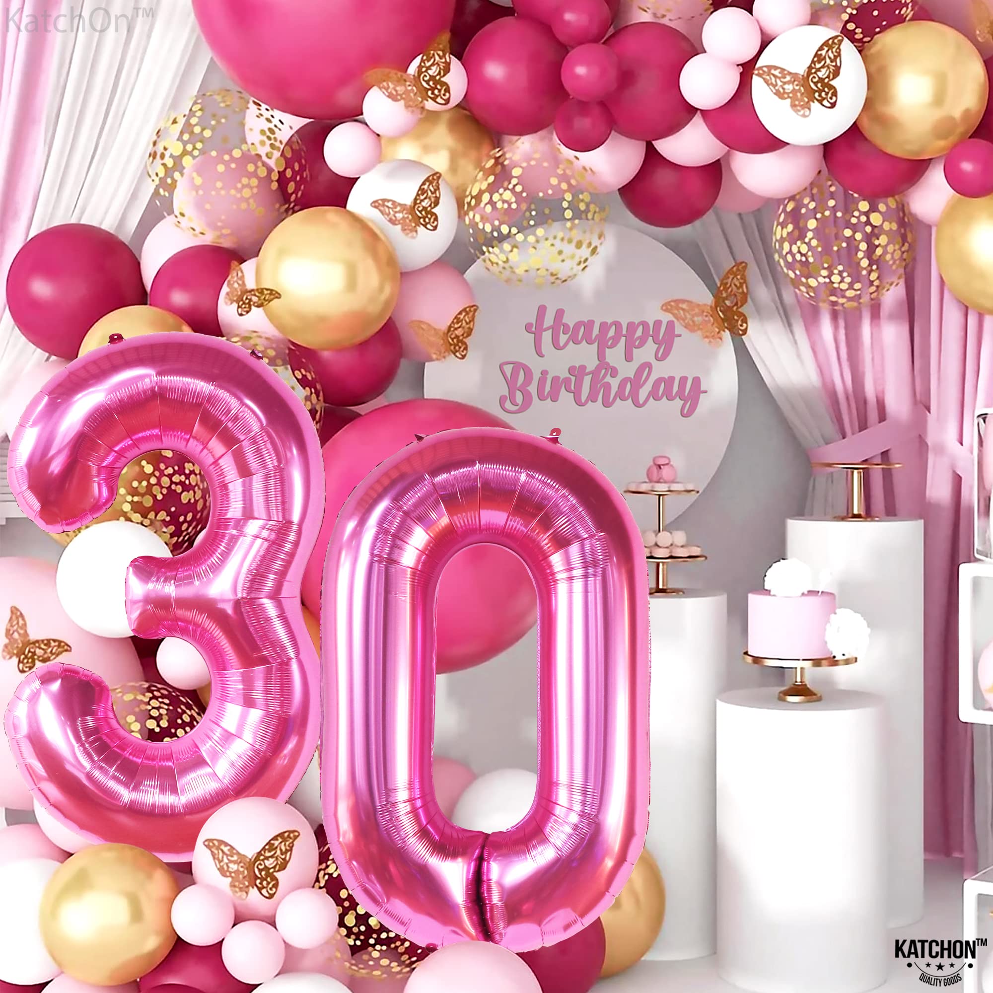 KatchOn, Hot Pink 30 Balloon Numbers - 40 Inch | Pink 30 Balloons, Pink 30th Birthday Balloons, 30th Birthday Decorations For Her | Number 30 Balloons for Hot Pink 30th Birthday Decorations for Women