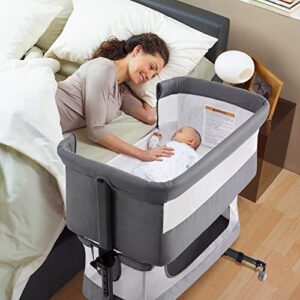 nordmiex 3 in 1 Baby Crib Bedside Crib,Baby Bassinet,Adjustable Portable Bed for Infant/Baby,Deep Grey