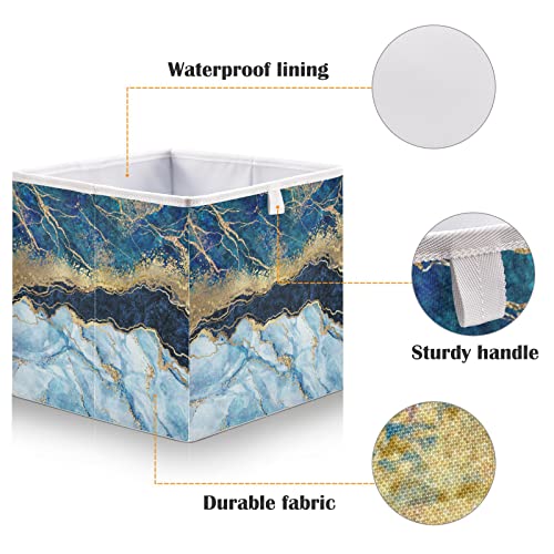 Kigai Blue Gold Marble Rectangular Storage Bins - 16x11x7 In Large Foldable Storage Basket Fabric Storage Baskes Organizer for Toys, Books, Shelves, Closet, Home Decor