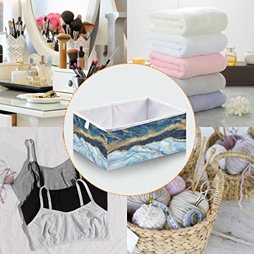 Kigai Blue Gold Marble Rectangular Storage Bins - 16x11x7 In Large Foldable Storage Basket Fabric Storage Baskes Organizer for Toys, Books, Shelves, Closet, Home Decor