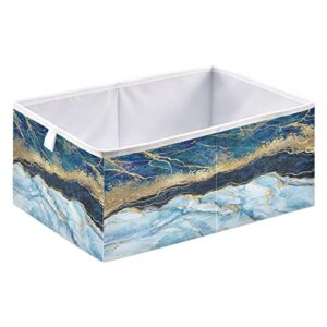 Kigai Blue Gold Marble Rectangular Storage Bins - 16x11x7 In Large Foldable Storage Basket Fabric Storage Baskes Organizer for Toys, Books, Shelves, Closet, Home Decor