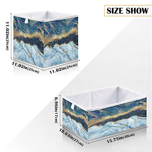 Kigai Blue Gold Marble Rectangular Storage Bins - 16x11x7 In Large Foldable Storage Basket Fabric Storage Baskes Organizer for Toys, Books, Shelves, Closet, Home Decor