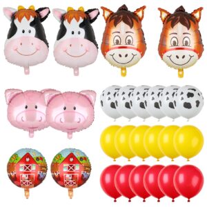 farm animal balloons set pig cow horse donkey head shaped mylar foil cow print latex balloon for barnyard farm theme birthday party supplies decorations