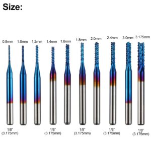 ASNOMY 20pcs End Mills CNC Spiral Router Bits, 1/8" Shank CNC Cutter Milling Carving Bit Set, Nano Blue Coat CNC End Mill Bits, Cutting Dia.1/32"-1/8"Inch