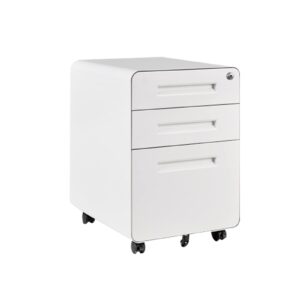 flexispot metal file cabinet for under desk storage mobile 3 drawer file cabinet round corner design filing cabinets for home office,white