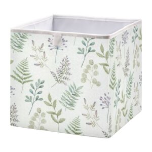 kigai storage basket white flowers leaves foldable storage bin 15.8 x 10.6 x 7 inches cube storage baskets box for shelves closet laundry nursery bedroom home decor