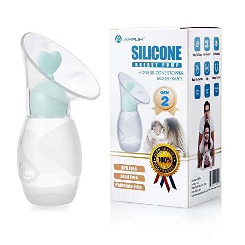 Amplim Gen-2 Silicone Breast Milk Collector | 1-Pack Food Grade Travel Manual Breast Pump with Breastfeeding Milk Saver Stopper | FSA HSA Eligible, BPA PVC Lead and Phthalate Free | 4oz/100ml Blue