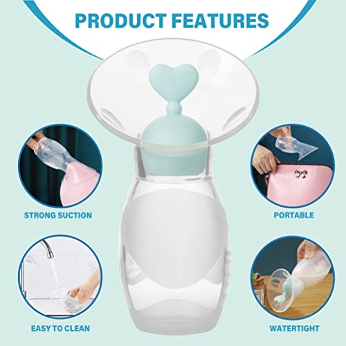 Amplim Gen-2 Silicone Breast Milk Collector | 1-Pack Food Grade Travel Manual Breast Pump with Breastfeeding Milk Saver Stopper | FSA HSA Eligible, BPA PVC Lead and Phthalate Free | 4oz/100ml Blue