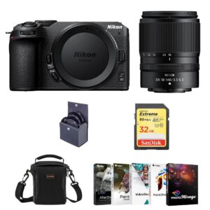 nikon z 30 dx-format mirrorless camera with nikon nikkor z dx 18-140mm f/3.5-6.3 vr lens, bundle with pc photo & video editing software, 32gb sd memory card, bag, 62mm filter kit