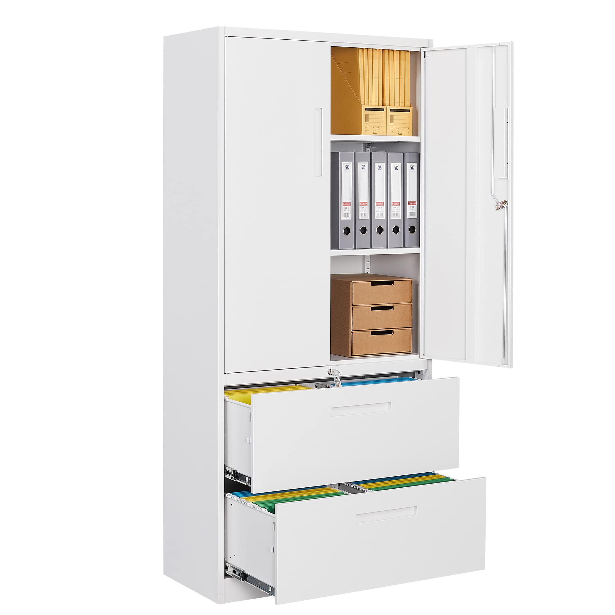 AFAIF Metal File Cabinets, Lateral Filing Cabinet with 2 Drawers,70" H File Cabinet for Home Office, Office Storage Cabinet with Adjustable Storage Shelves for Letter/Legal/A4 Size Files,White