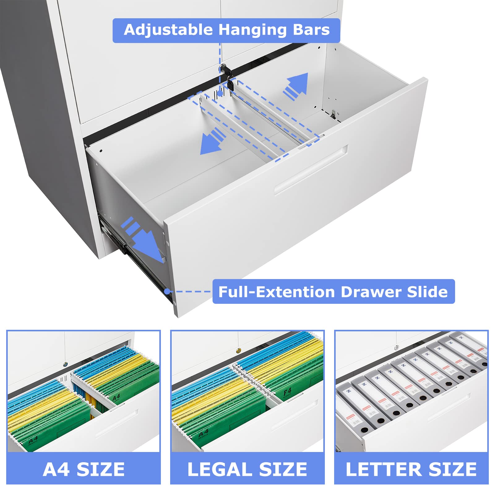 AFAIF Metal File Cabinets, Lateral Filing Cabinet with 2 Drawers,70" H File Cabinet for Home Office, Office Storage Cabinet with Adjustable Storage Shelves for Letter/Legal/A4 Size Files,White