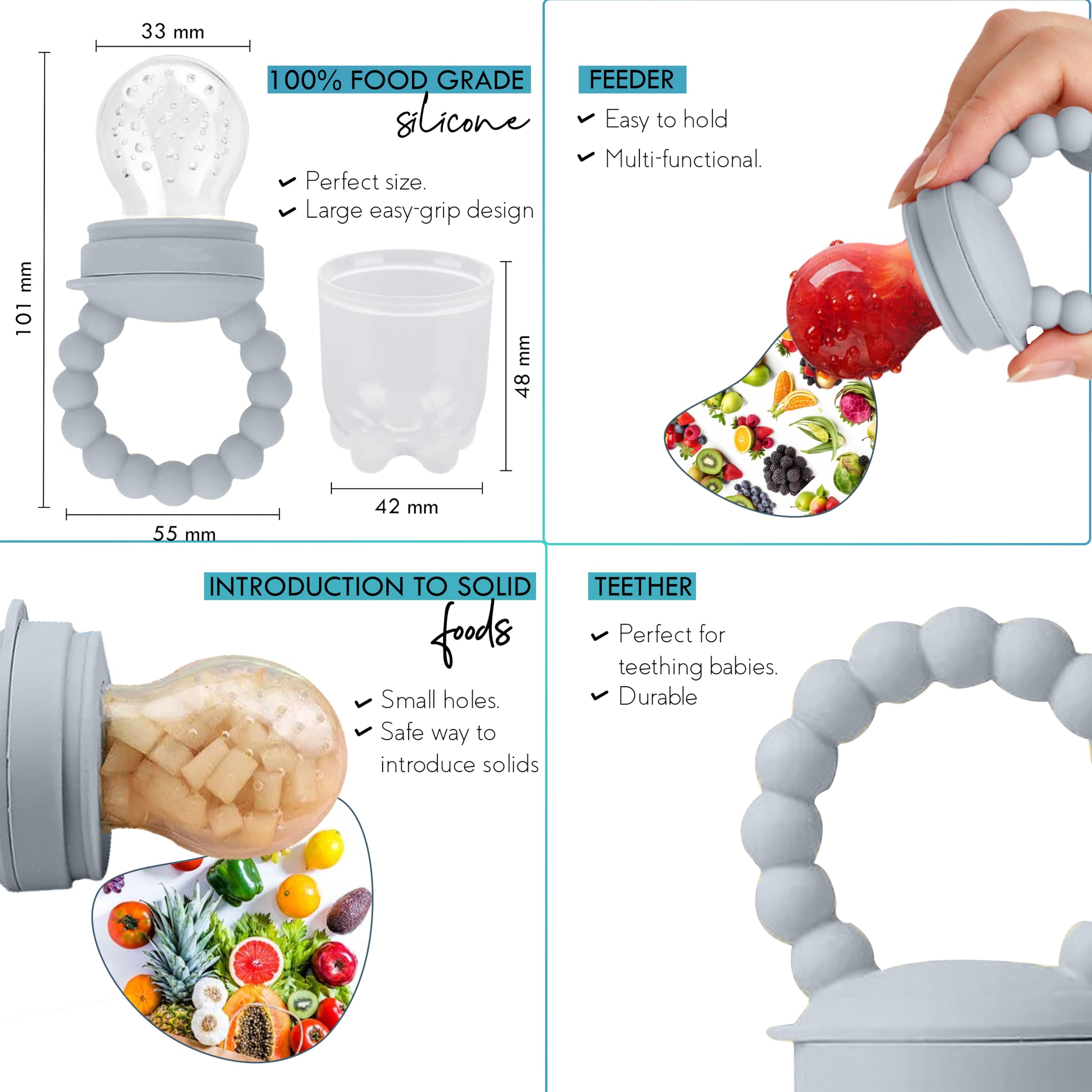 O'doe 17-Pcs Silicone Baby Feeding Set – Baby Led Weaning Supplies With Suction Plates For Toddlers, Baby Plates and Bowls Set | Grey V2