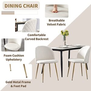 HNY White Velvet Mid Century Modern Dining Chairs Set of 4, Upholstered Accent Chairs with Gold Metal Legs, Kitchen & Dining Room Chairs Side Chairs for Living Room, Cream