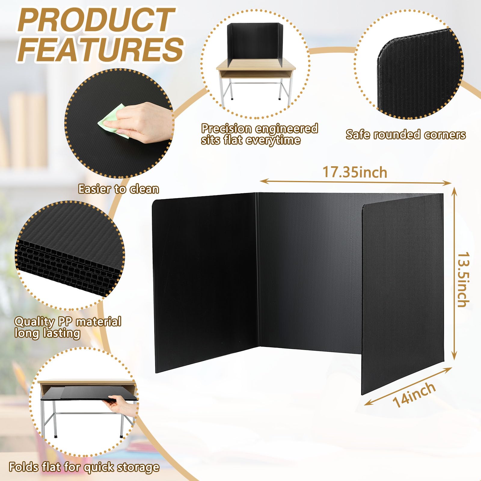 24 Pcs Plastic Privacy Folders for Students Classroom Partitions Divider Shield Desk Privacy Study Carrel Panel Testing Boards, 45.35 x 13.5'' (Black)