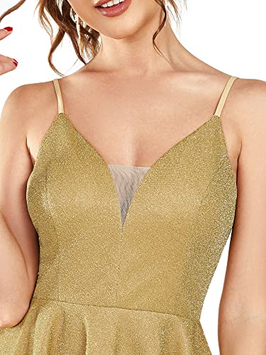 Ever-Pretty Women's Prom Dress Sparkle V Neck Sleeveless A-Line Mini Summer Dress Cocktail Dress Gold US4