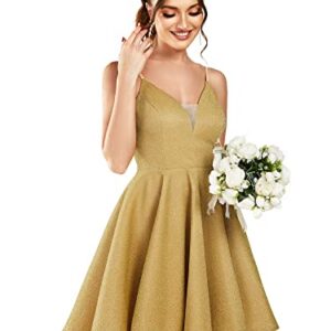 Ever-Pretty Women's Prom Dress Sparkle V Neck Sleeveless A-Line Mini Summer Dress Cocktail Dress Gold US4