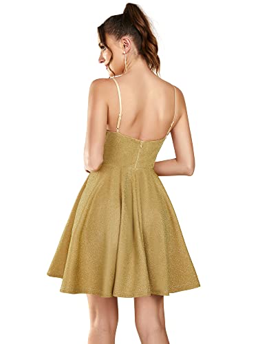 Ever-Pretty Women's Prom Dress Sparkle V Neck Sleeveless A-Line Mini Summer Dress Cocktail Dress Gold US4