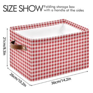 Kigai Red White Buffalo Plaid Storage Basket with Handles Collapsible Storage Bins Canvas Fabric Storage Organizer for Shelves Closet Bedroom Living Room 1Pack