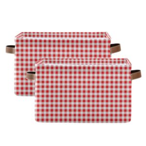 Kigai Red White Buffalo Plaid Storage Basket with Handles Collapsible Storage Bins Canvas Fabric Storage Organizer for Shelves Closet Bedroom Living Room 1Pack