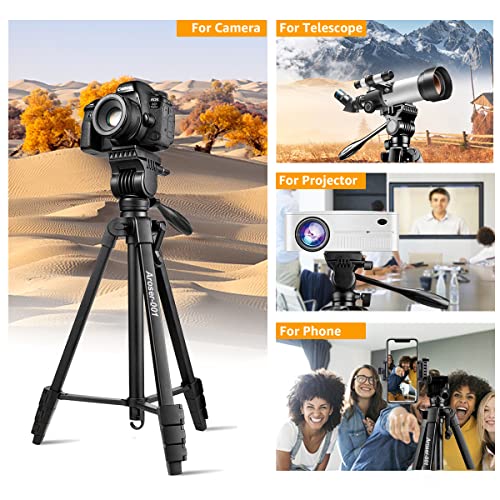 Camera Tripod,Video Tripod with Fluid Head, Arsoer 60" Vlog Tripod with Wireless Remote/Carry Bag/Rotatable Phone Holder, Compatible with iPhone/Canon/Nikon/Sony/Telescope, for Vlogging/Shooting