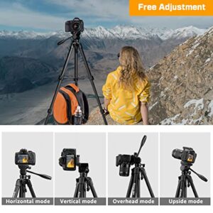 Camera Tripod,Video Tripod with Fluid Head, Arsoer 60" Vlog Tripod with Wireless Remote/Carry Bag/Rotatable Phone Holder, Compatible with iPhone/Canon/Nikon/Sony/Telescope, for Vlogging/Shooting