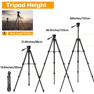 Camera Tripod,Video Tripod with Fluid Head, Arsoer 60" Vlog Tripod with Wireless Remote/Carry Bag/Rotatable Phone Holder, Compatible with iPhone/Canon/Nikon/Sony/Telescope, for Vlogging/Shooting