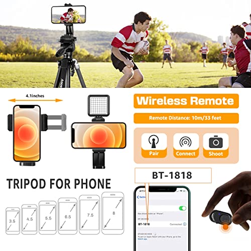 Camera Tripod,Video Tripod with Fluid Head, Arsoer 60" Vlog Tripod with Wireless Remote/Carry Bag/Rotatable Phone Holder, Compatible with iPhone/Canon/Nikon/Sony/Telescope, for Vlogging/Shooting