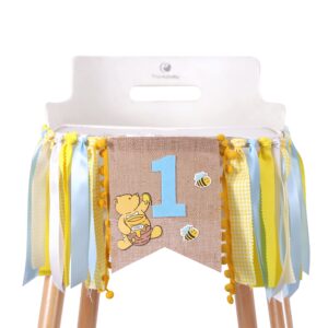 winnie high chair banner - winnie 1st/first birthday party decorations,winnie one high chair banner,1st birthday highchair decor, winnie party decorations, photo prop winnie baby shower smash cake