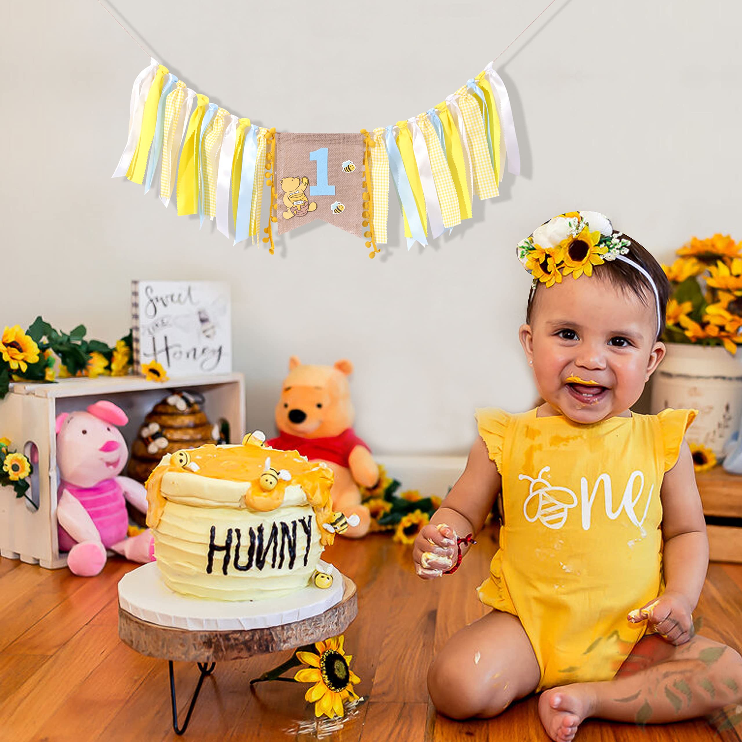 Winnie High Chair Banner - Winnie 1st/first Birthday Party Decorations,winnie One High Chair Banner,1st Birthday Highchair Decor, Winnie Party Decorations, Photo Prop Winnie Baby Shower Smash Cake