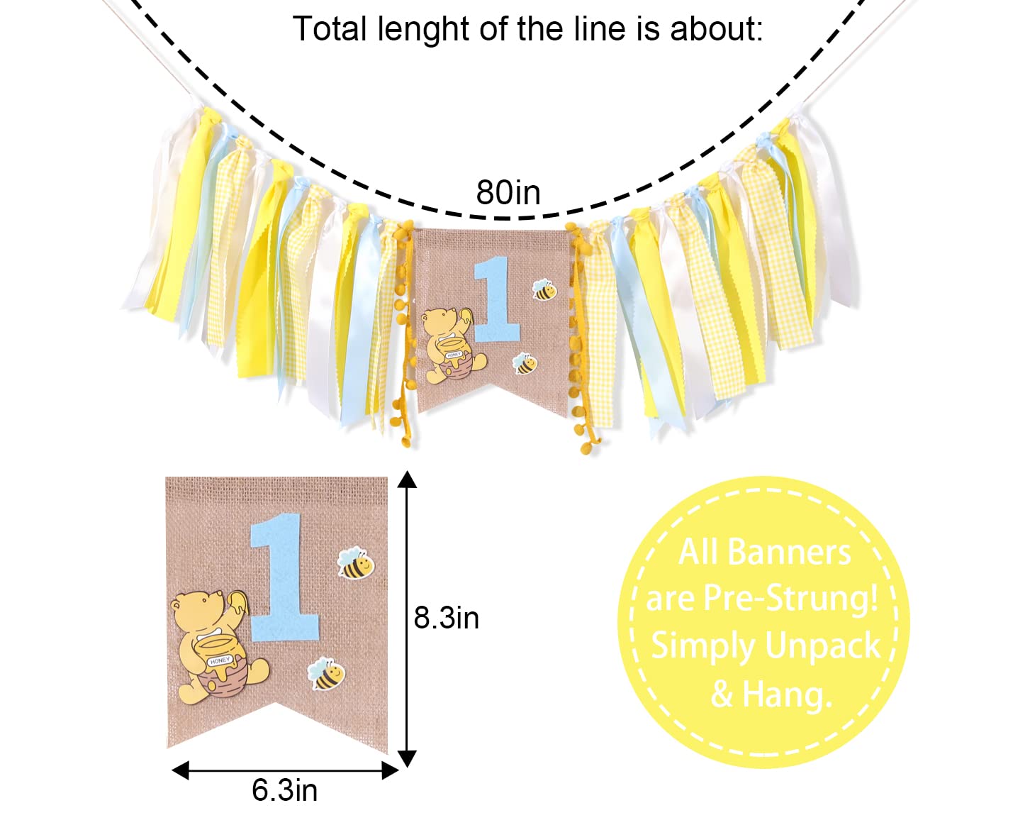 Winnie High Chair Banner - Winnie 1st/first Birthday Party Decorations,winnie One High Chair Banner,1st Birthday Highchair Decor, Winnie Party Decorations, Photo Prop Winnie Baby Shower Smash Cake