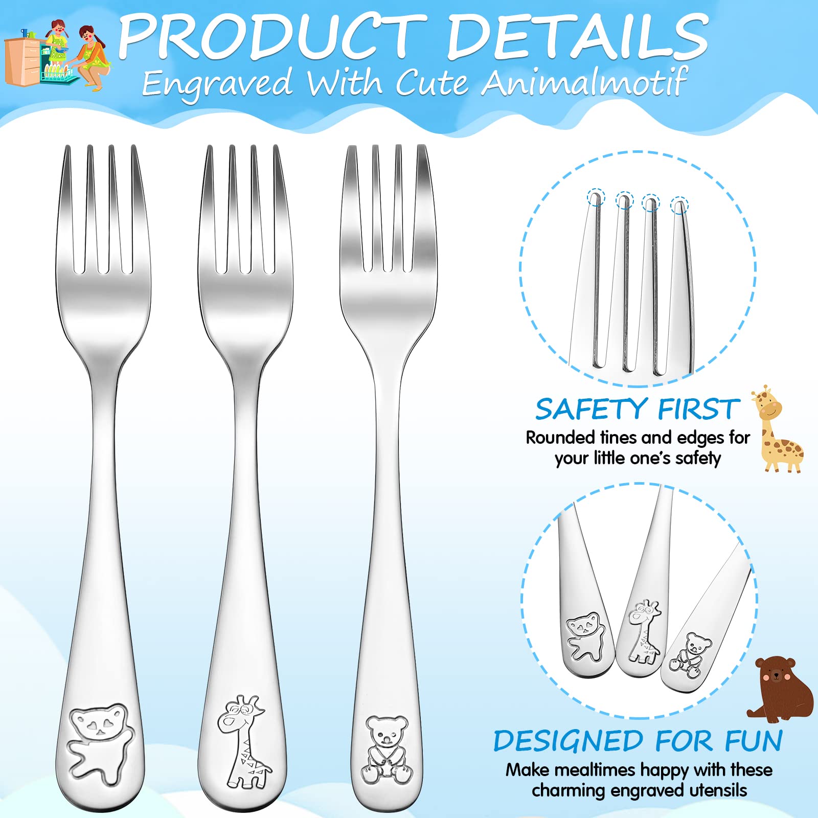 36 Pcs Kids Silverware Set Toddler Utensils Stainless Steel Safe Forks and Spoons 16 Kids Forks 16 Kids Spoons Children Metal Cutlery Set Baby Flatware Sets (Silver)