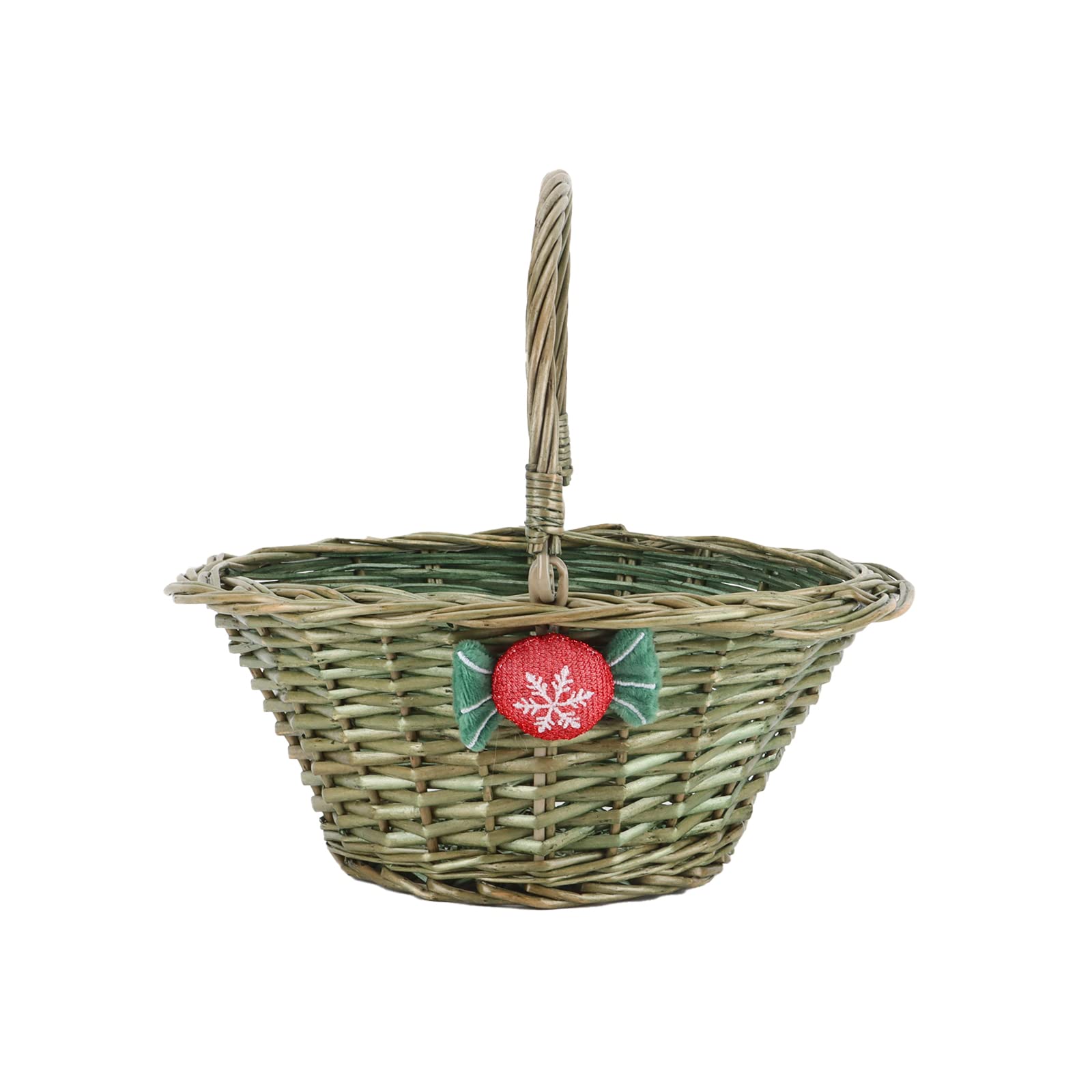 YAHUAN Woven Wicker Basket with Folding Handles, Small Wicker Baskets for Storage, Wedding, Party, Decoration, Picnics, Easter, Organizing, Christmas Day (Red)