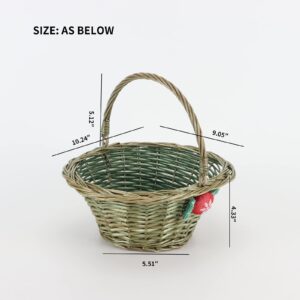 YAHUAN Woven Wicker Basket with Folding Handles, Small Wicker Baskets for Storage, Wedding, Party, Decoration, Picnics, Easter, Organizing, Christmas Day (Red)