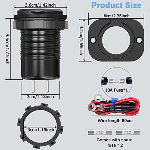 [Upgraded Version] 12V USB Outlet Qidoe 78W 3 Port USB C 12V Outlet Dual PD 30W & 18W USB A Port with Voltmeter Lengthened Aluminum Body Switch Waterproof USB Car Charger Socket for Car Boat Marine RV